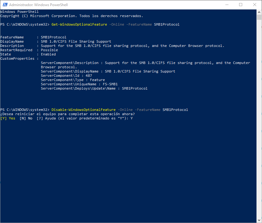 Detectar, habilitar, deshabilitar SMBv1 en Windows 10 mediante ...